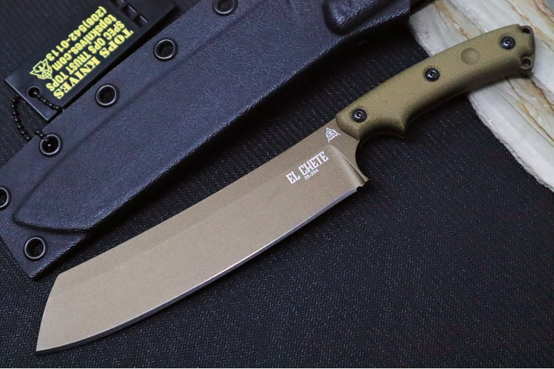 Tops El Chete Mini - 1095 Steel / Green Canvas Micarta Handle / Black ...