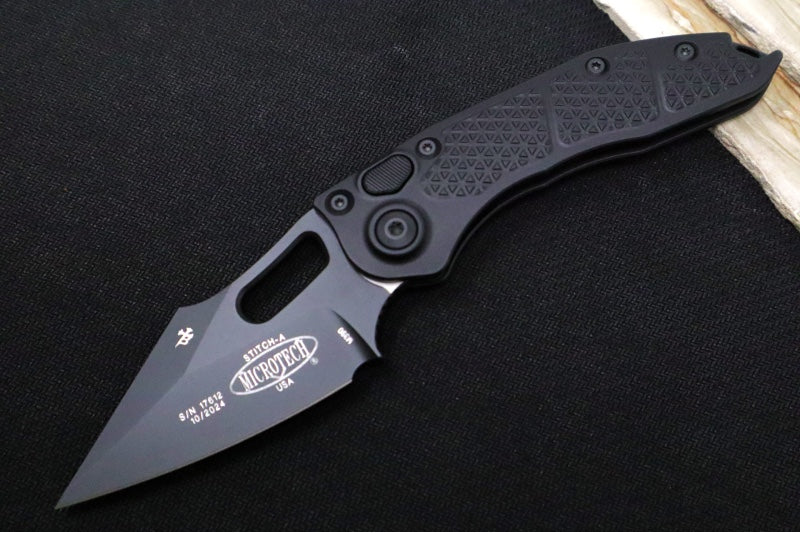 Microtech Stitch Auto Tactical - Wharncliffe Black Blade / Black Alumi ...